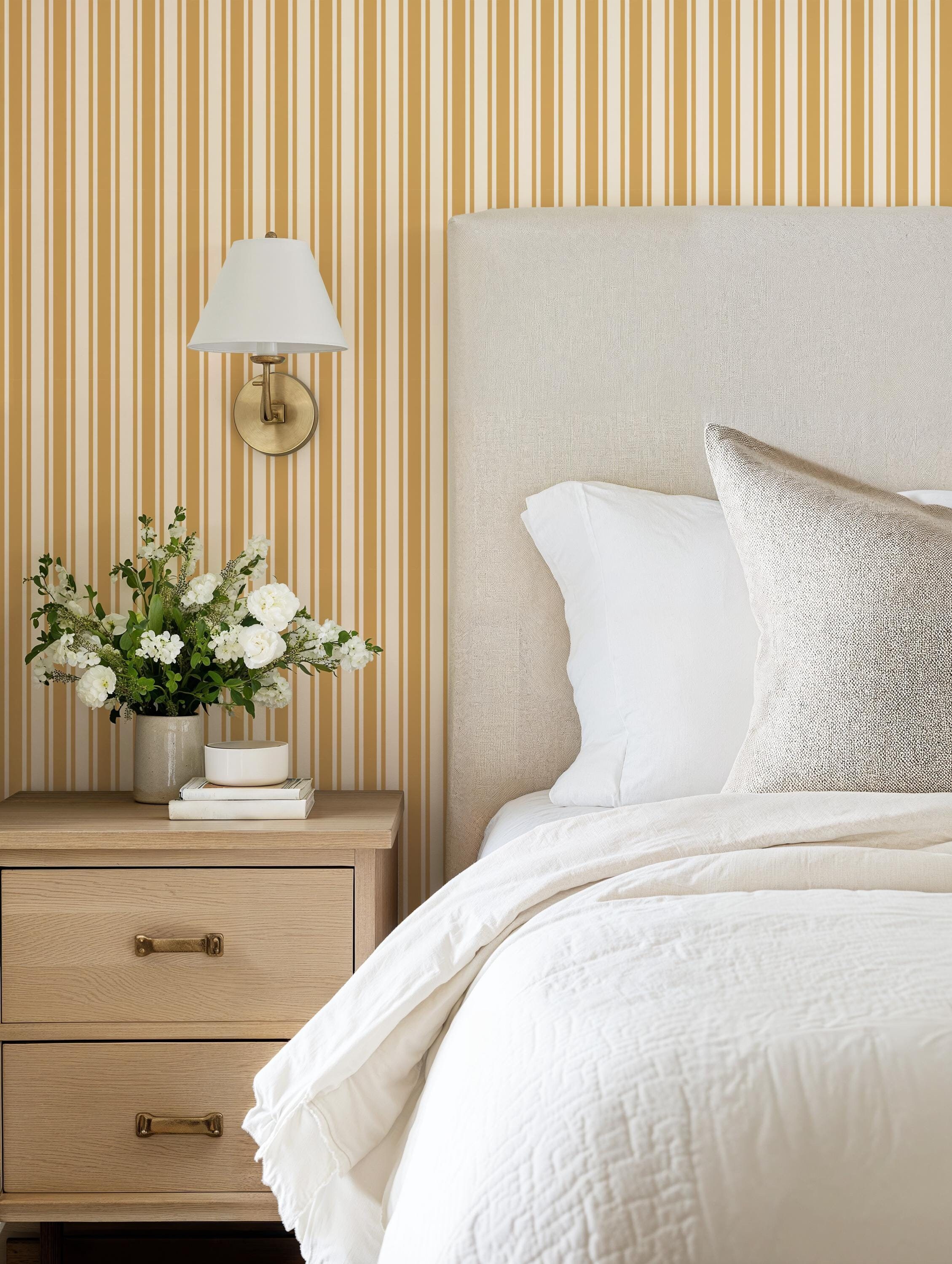 Ticking Stripe Wallpaper in Gold | Peel and Stick Removable Wallpaper ...