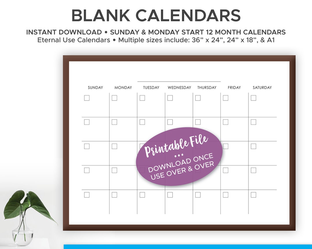 Printable Perpetual Wall Calendar, Large, Blank Modern Office Calendar ...