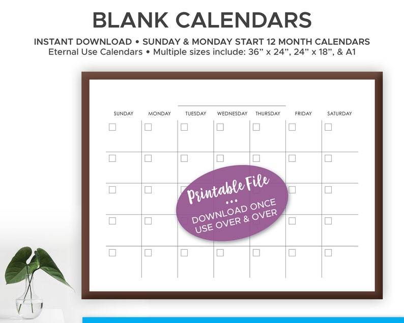 Printable Perpetual Wall Calendar, Large, Blank Modern Office Calendar ...