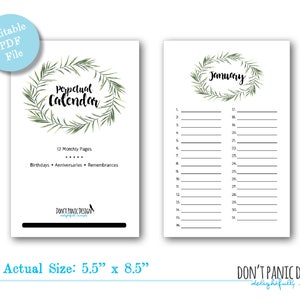 Printable Leaf Perpetual Calendar, Editable Birthday Calendar ...