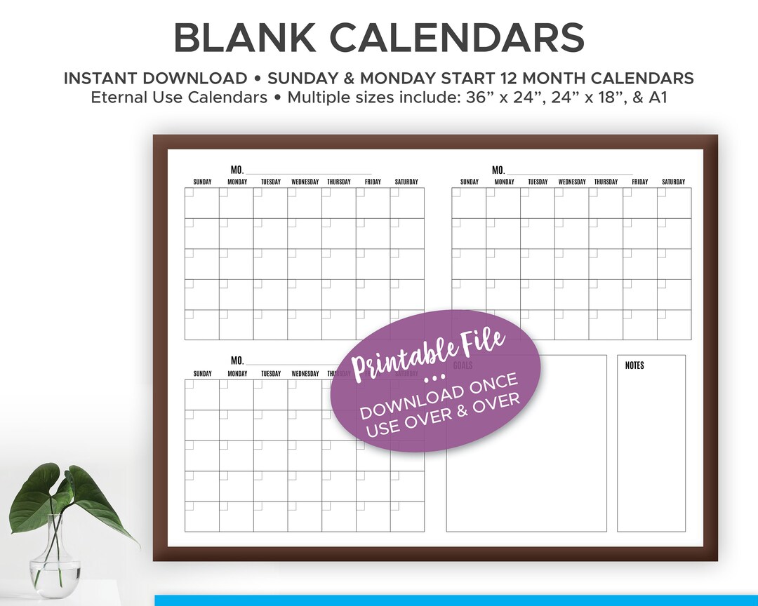 Large Blank Quarterly Wall Calendar, Perpetual Printable (PDF) - Etsy
