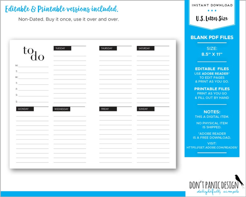Editable, Printable, To-do Daily Planner Page, Plan Your Weekly Menu ...