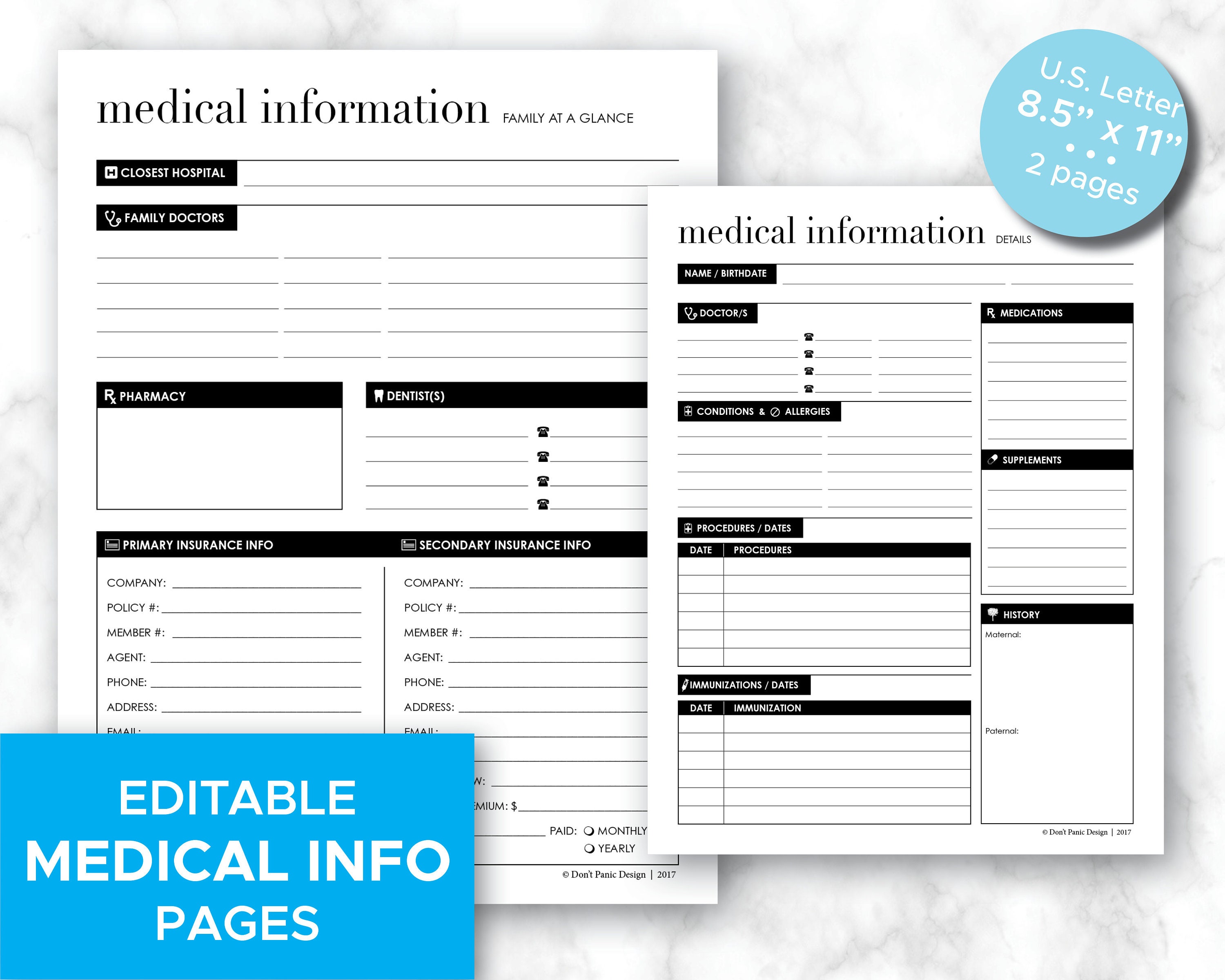 EDITABLE Medical Information Page, Printable Medical Management Pages ...
