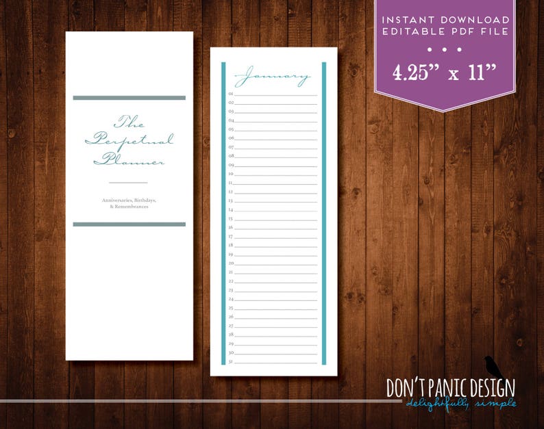 Printable Calendar Tall, Whimsical Perpetual Calendar Editable PDF ...