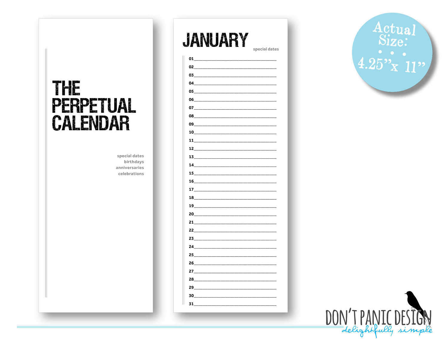 Printable Modern Perpetual Calendar - Editable Pdf Calendar - Birthday ...