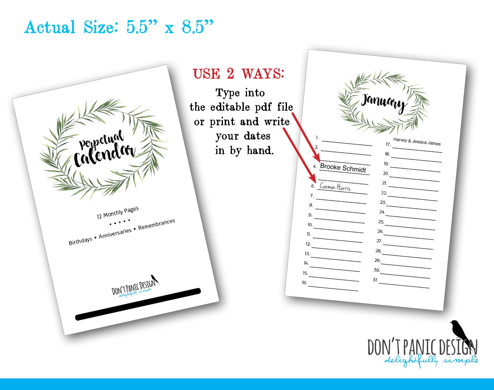 Printable Leaf Perpetual Calendar, Editable Birthday Calendar ...