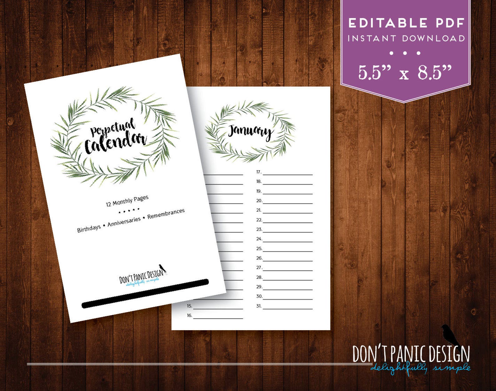 Printable Leaf Perpetual Calendar, Editable Birthday Tracker (PDF) - Etsy