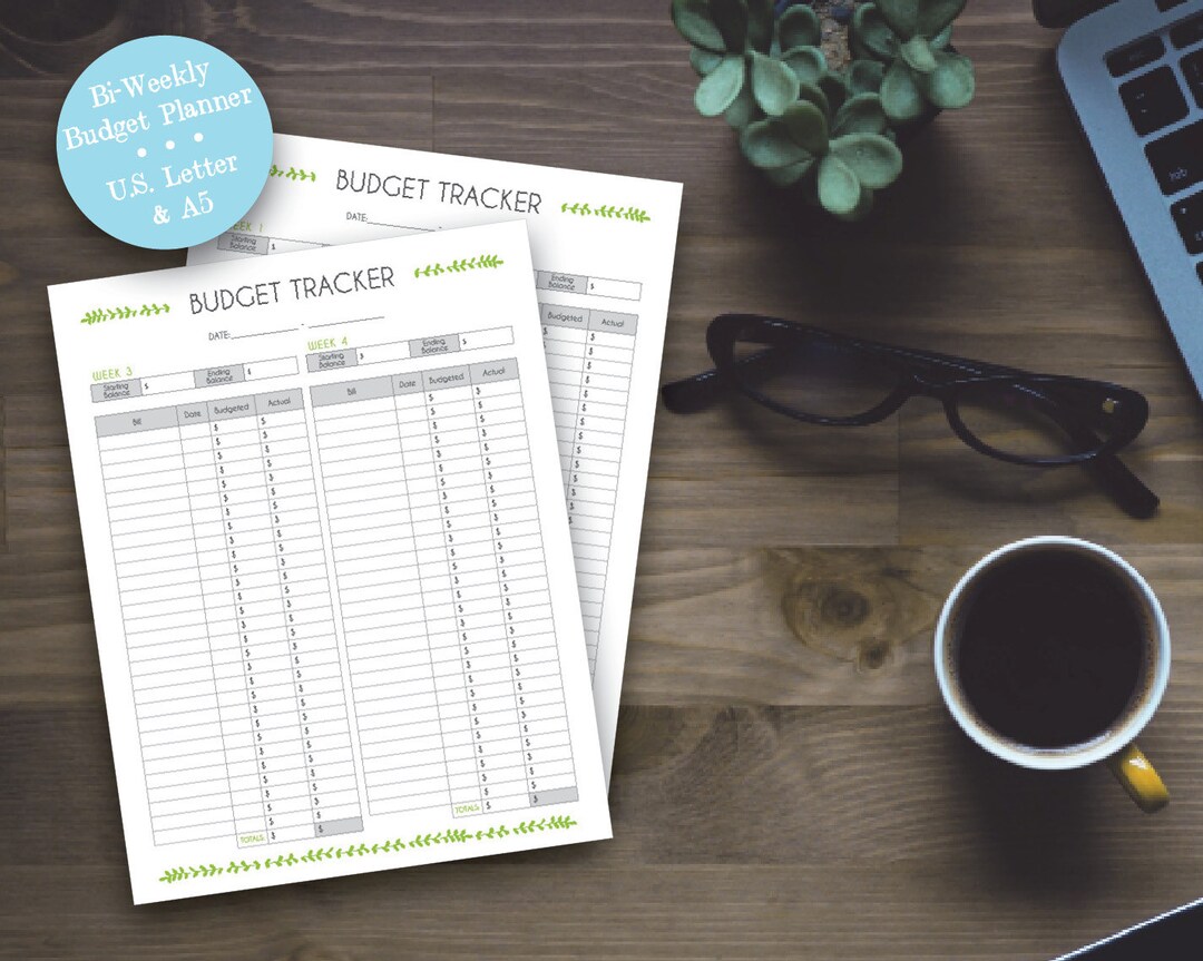 Printable Budget Tracker, Green Leaf Home Bi-weekly Budget Sheets U.S ...