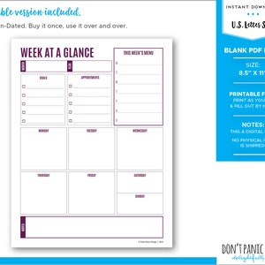 Printable At-a-glance Planner Pages, Minimalist Daily, Weekly, Monthly ...