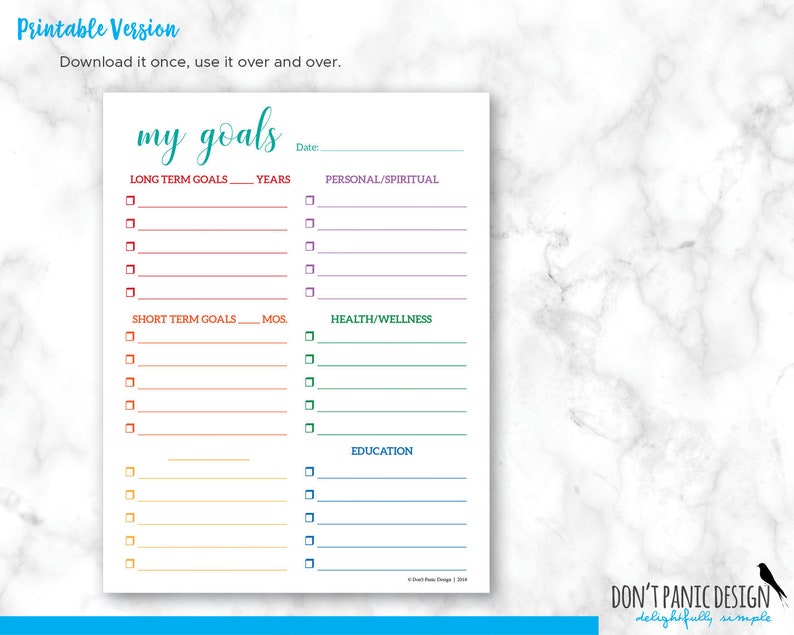 Printable Goal Planner, Fun Colorful, for Long Term, Short Term ...