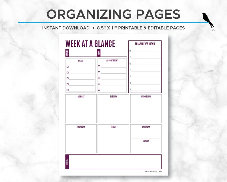 Week at a Glance Daily Planner Page Digital Planner Page - Etsy
