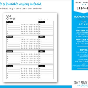 Printable, Editable, Chore Charts for 1, 2, or 4 People - Minimalist ...