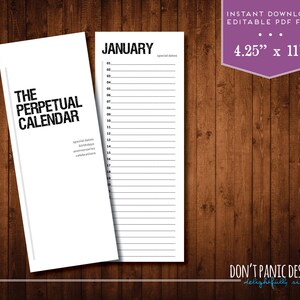 Printable Modern Perpetual Calendar - Editable Pdf Calendar - Birthday ...