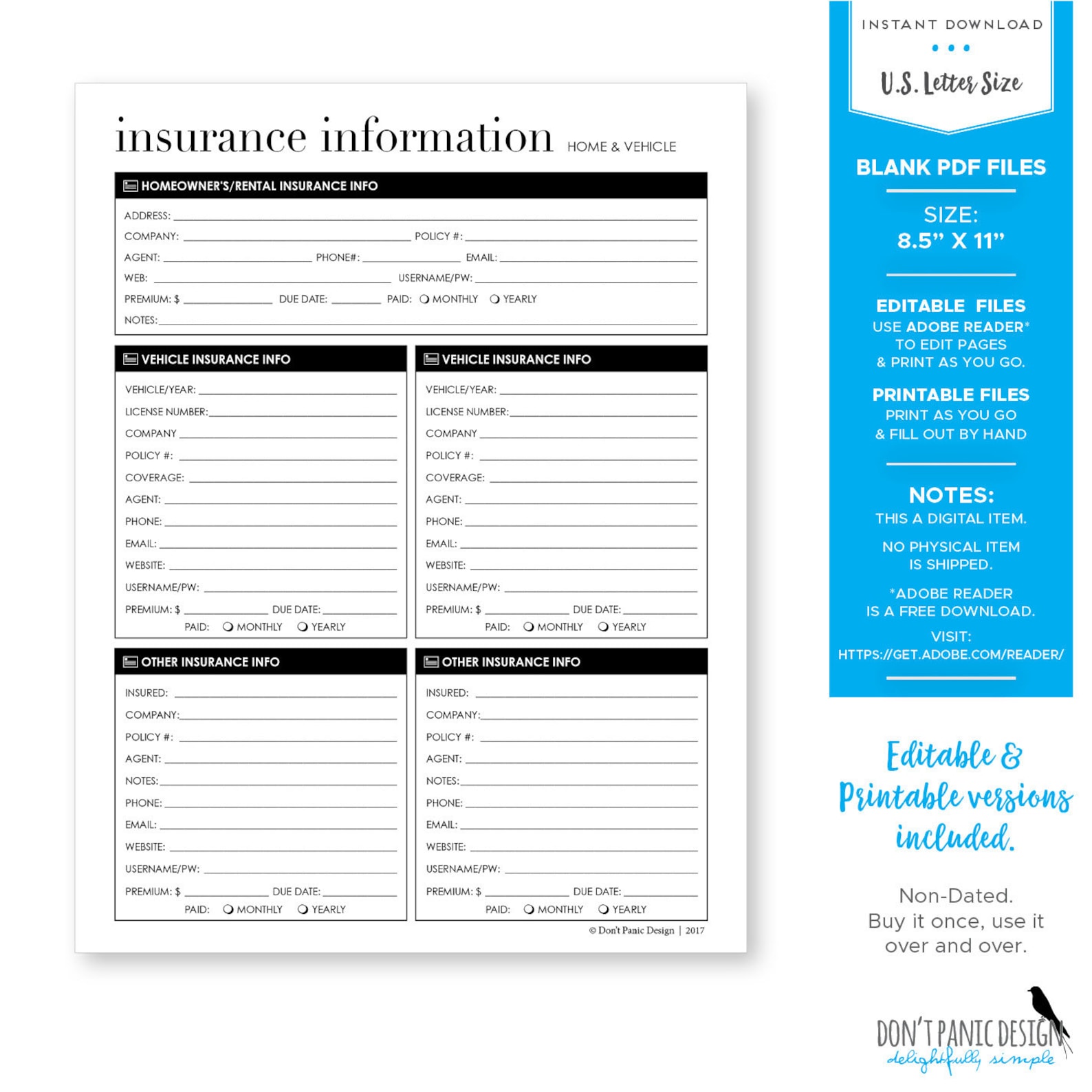 EDITABLE Insurance Information Page, Home Insurance, Car Insurance ...