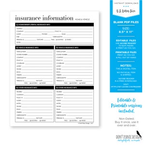 EDITABLE Insurance Information Page, Home Insurance, Car Insurance ...