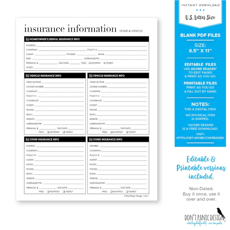 EDITABLE Insurance Information Page, Home Insurance, Car Insurance ...