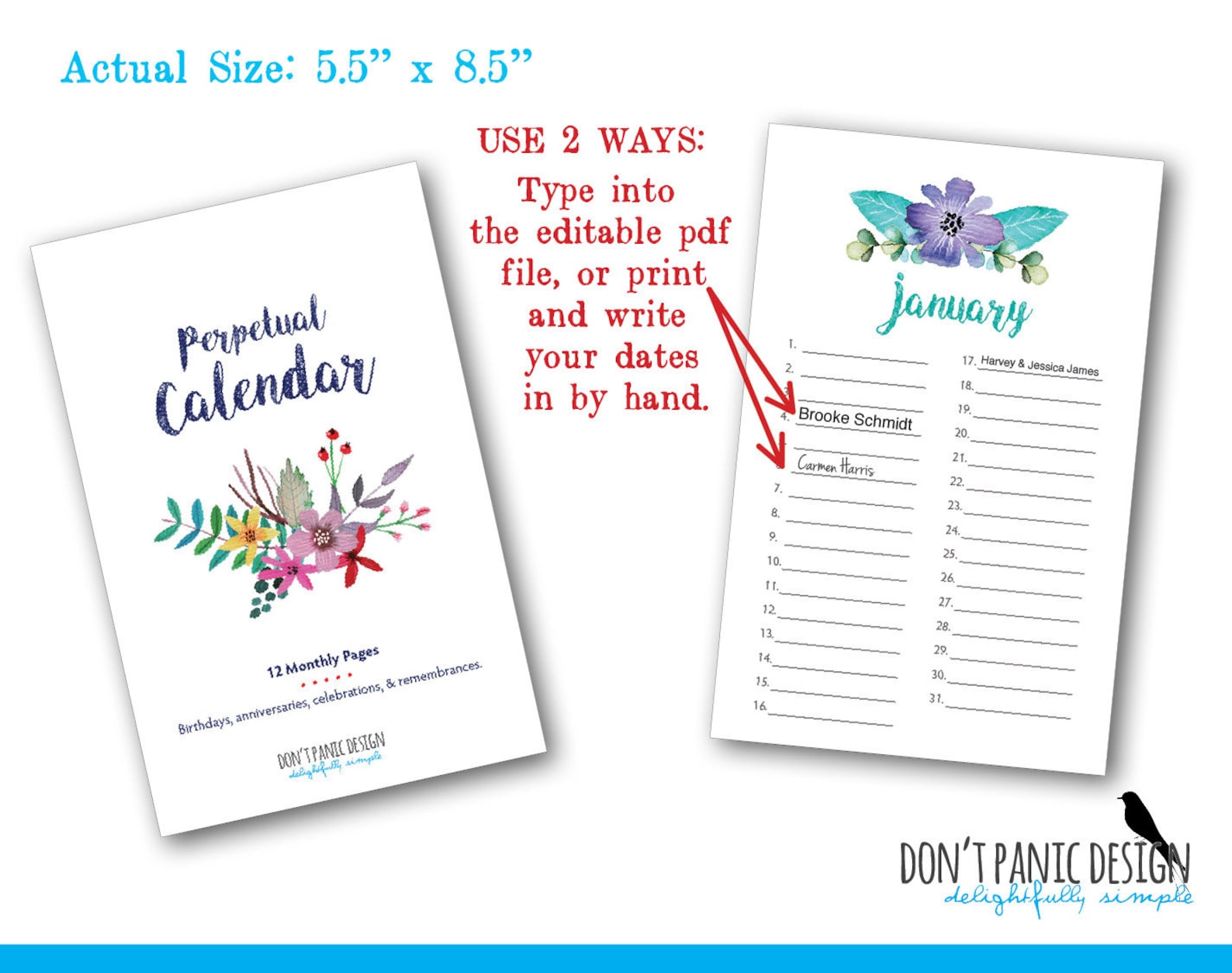 Printable Perpetual Calendar Watercolor Floral Birthday Calendar ...