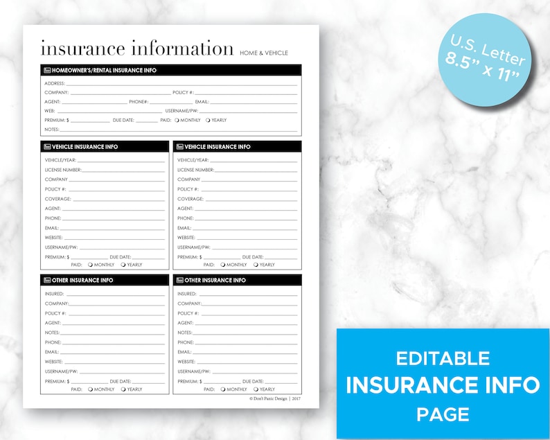 EDITABLE Insurance Information Page, Home Insurance, Car Insurance ...