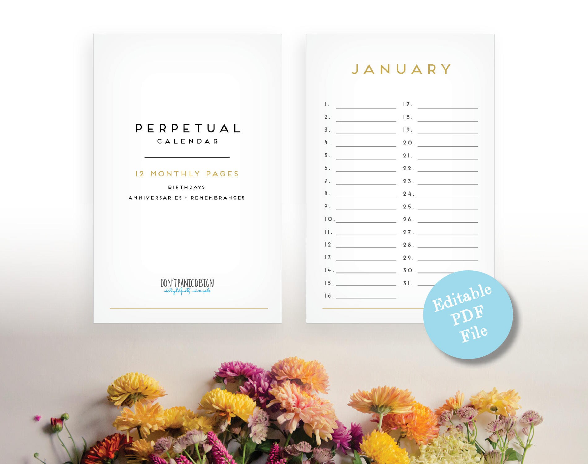 Art Deco Perpetual Calendar - Editable Eternal Birthday Calendar ...