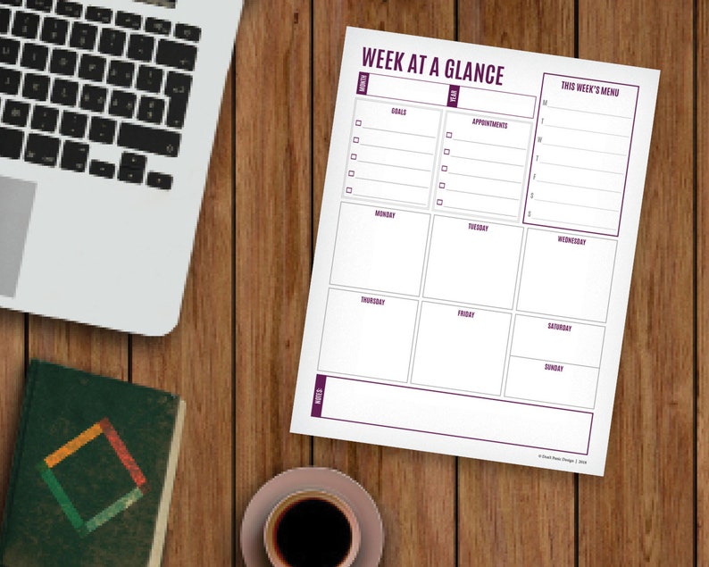 Printable At-a-glance Planner Pages Minimalist Daily Weekly - Etsy