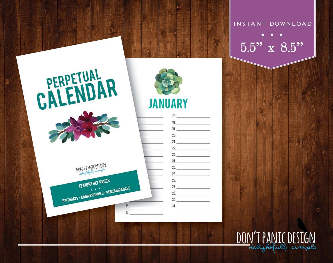 Printable Succulent Perpetual Calendar Birthday Calendar - Etsy