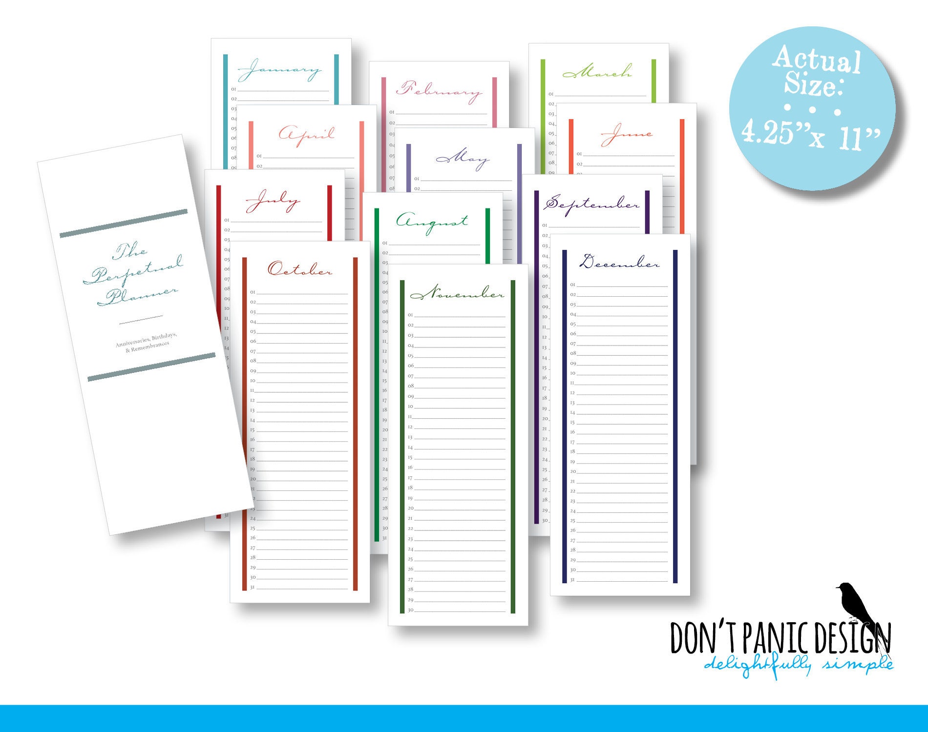 Printable Calendar - Tall, Whimsical Perpetual Calendar - Editable PDF ...