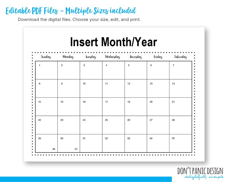 Large, Fun, Printable & Editable Calendar, for a Family Schedule or ...