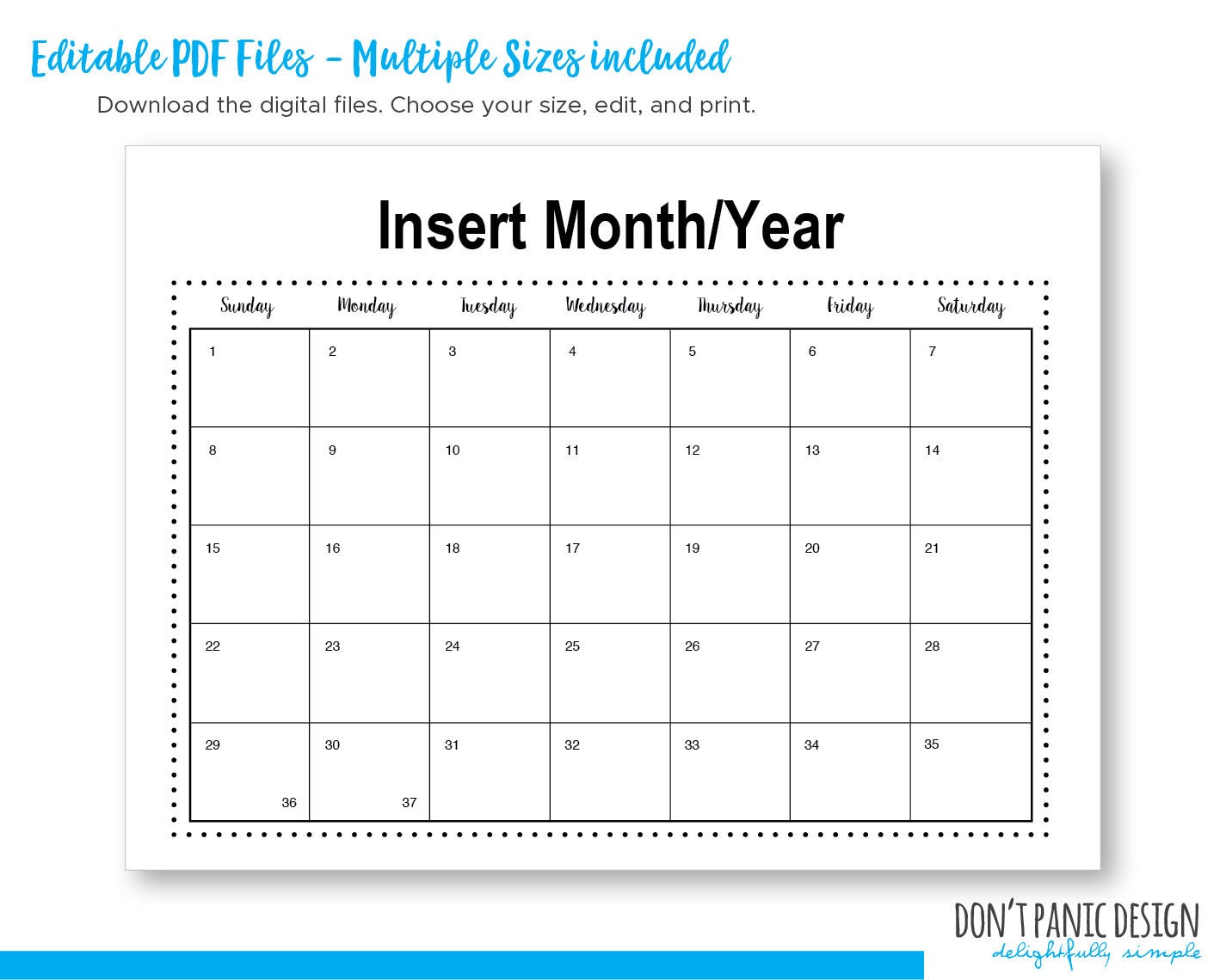 Large, Fun, Printable & Editable Calendar, for a Family Schedule or ...