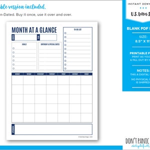 Printable At-a-glance Planner Pages, Minimalist Daily, Weekly, Monthly ...