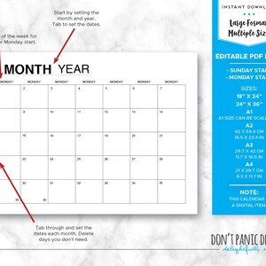 Printable Editable Large Non-dated Wall Calendar - Editable PDF ...