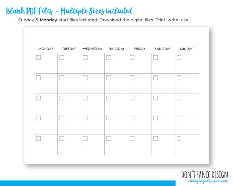 Printable Perpetual Wall Calendar, Large, Blank Modern Office Calendar ...