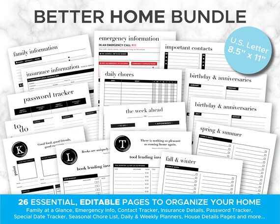 The Better Home Bundle: EDITABLE PDF Organizing Bundle - Etsy