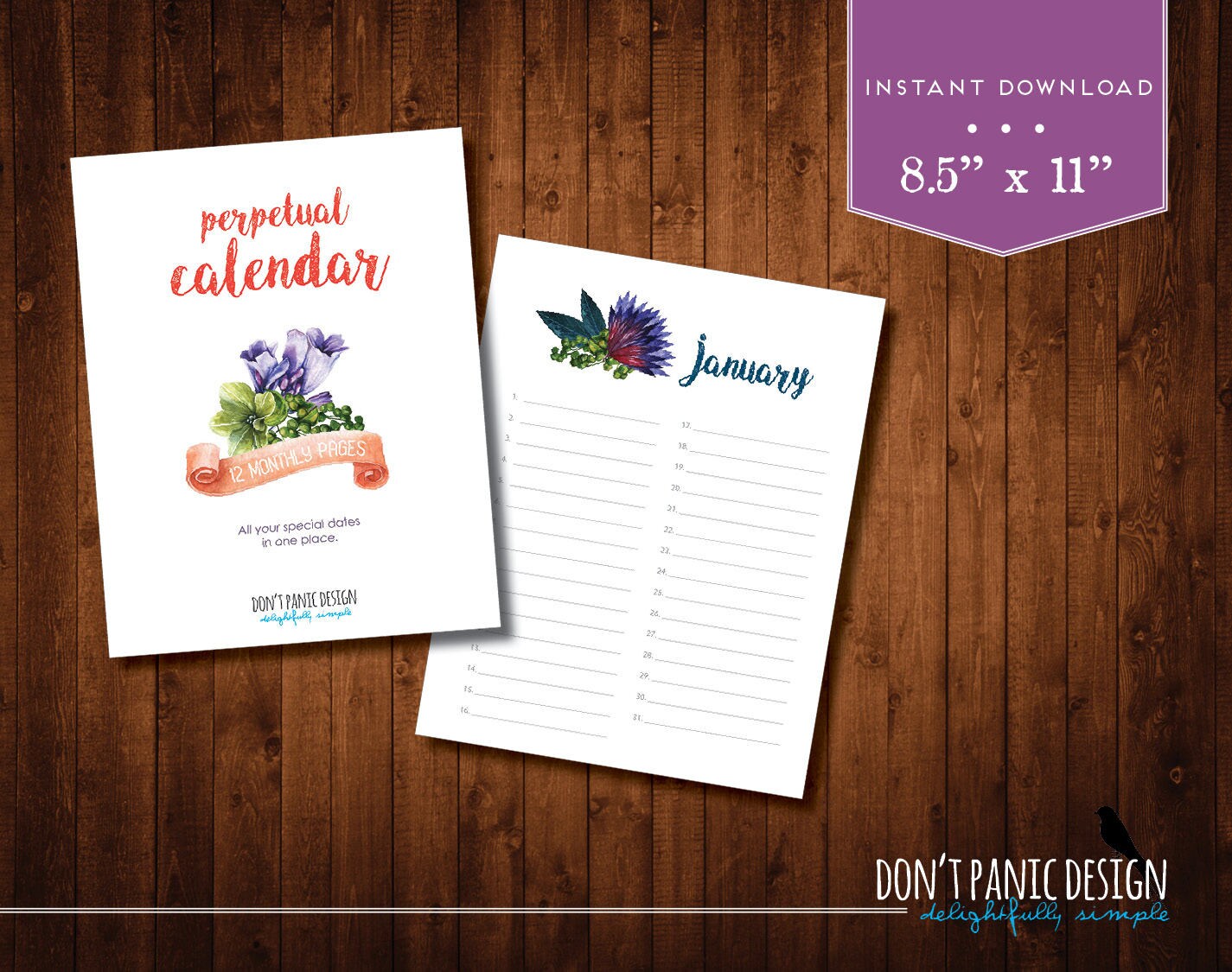 Printable Perpetual Calendar Full Page Floral Birthday - Etsy