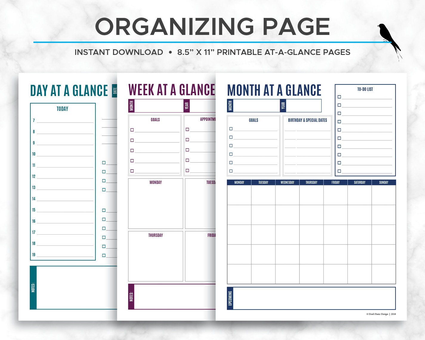 Printable At-a-glance Planner Pages Minimalist Daily Weekly - Etsy