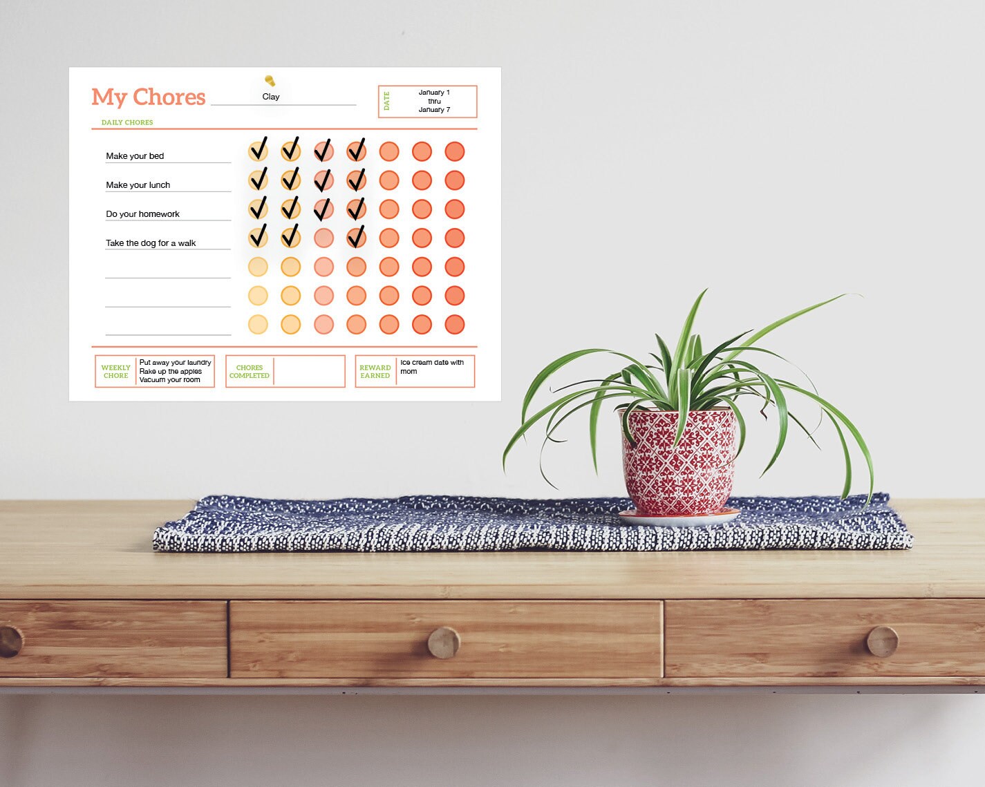 Printable Editable Chore Chart in Coral Fun Printable and - Etsy
