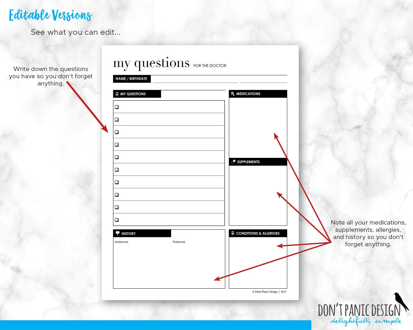 EDITABLE Medical Questions Page, Health Tracking Questions Page ...