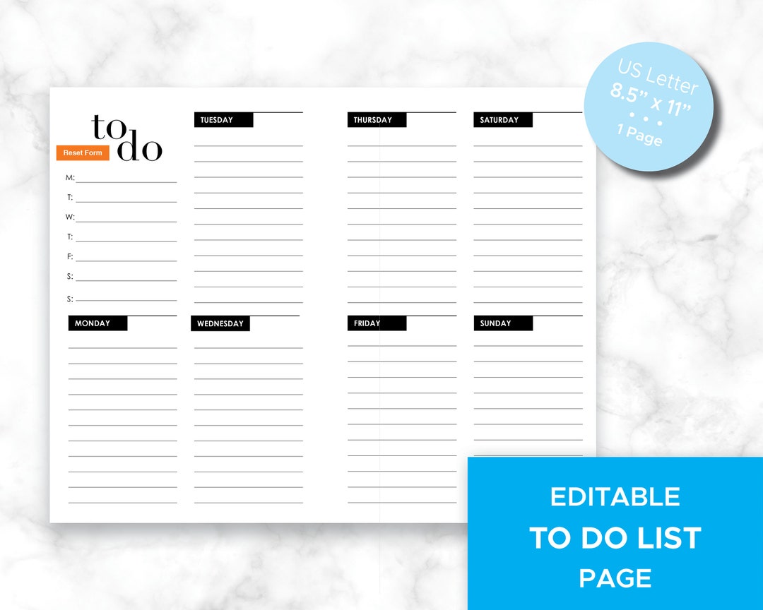Editable, Printable, To-do Daily Planner Page, Plan Your Weekly Menu ...