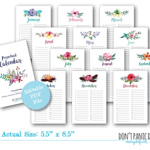 Printable Perpetual Calendar - Watercolor Floral Birthday Calendar ...