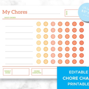 Printable, Editable, Chore Chart in Coral, Fun Printable and Editable ...