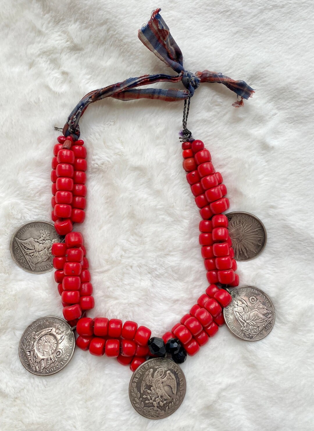 Antique Guatemalan Mexican Coins Vintage Coral Trade Bead Chachal ...
