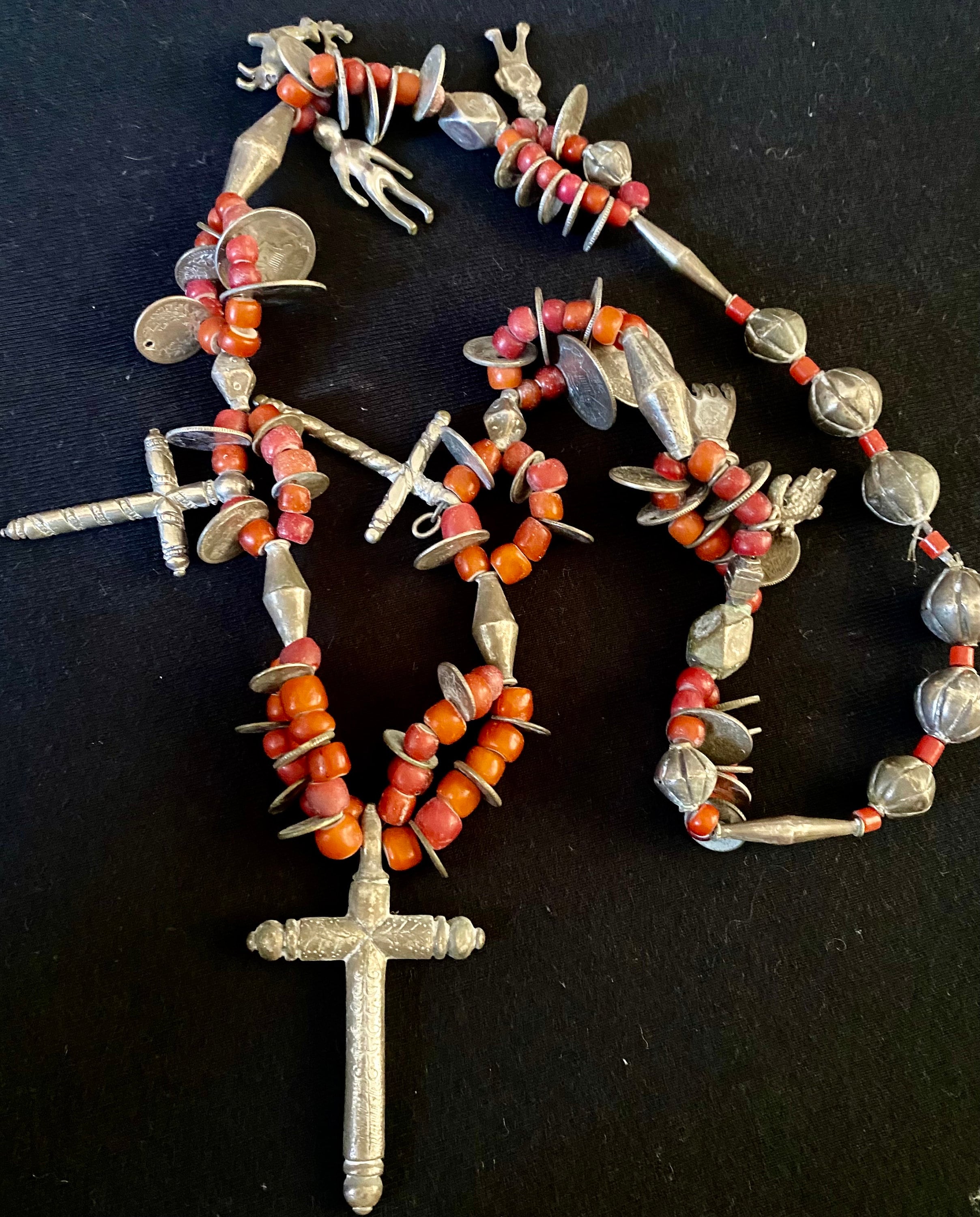 Antique Silver Cross, Guatemalan Coins, Milagros, White Heart Trade ...