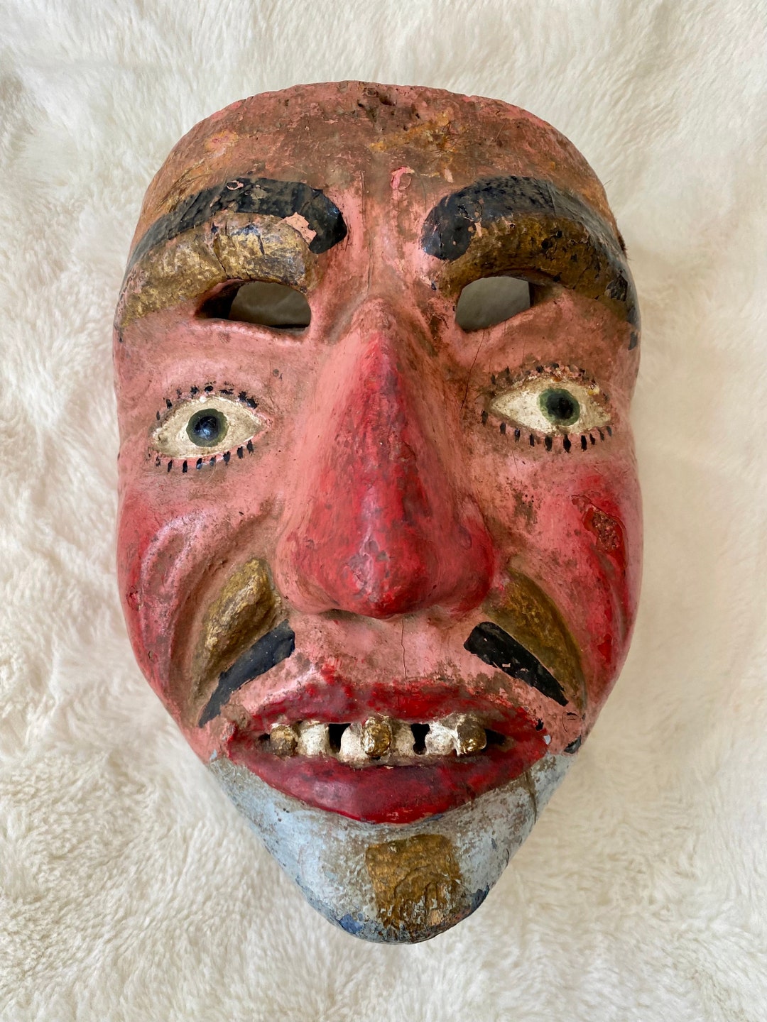 Antique Vintage Hand Carved Cristiano Traditional Wooden Dance Mask ...