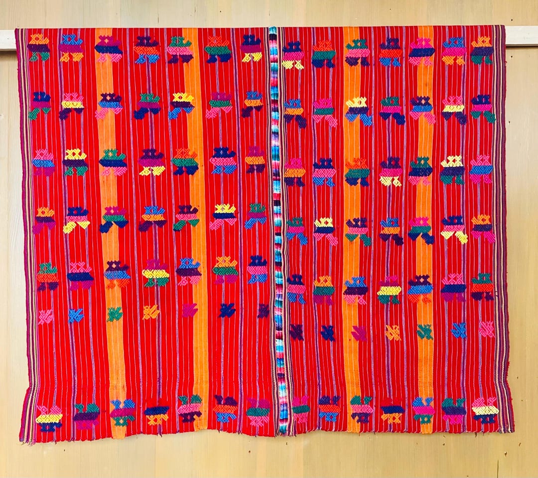 Large Antique Vintage Guatemalan Handwoven Textile Tzute Mantel ...