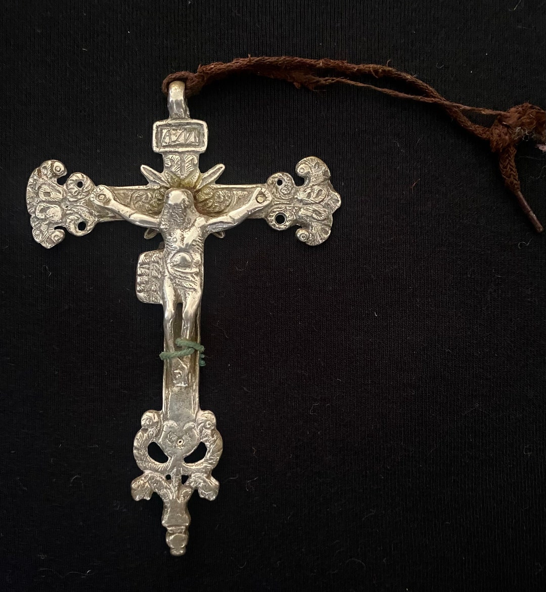 Antique Spanish Colonial Cast Silver Cross Crucifix Pendant From Peru ...