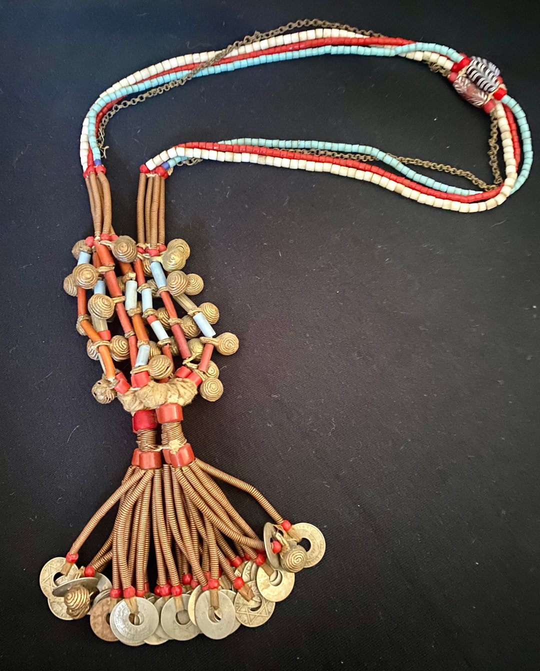 Antique Vintage Fulani Venetian Glass Feather Seed Bead, Bronze Bells ...