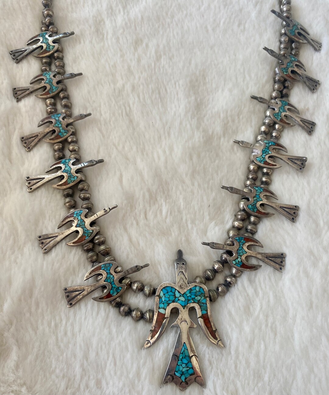 Vintage Antique Zuni Turquoise & Coral Thunderbird/peyote/squash ...