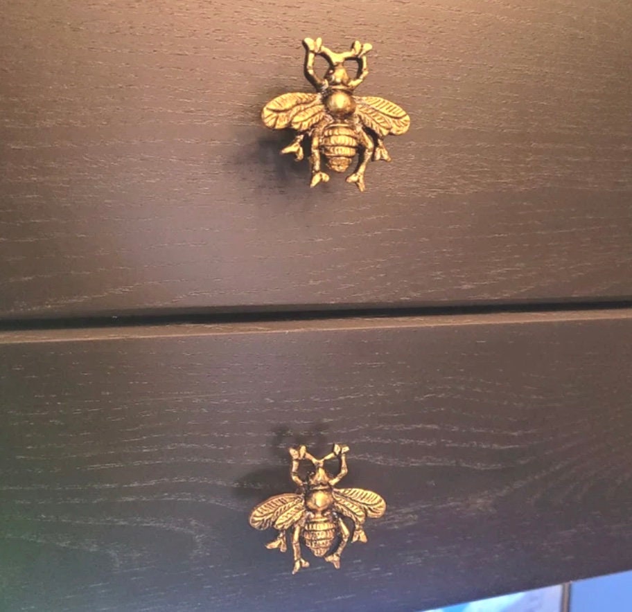 Gold Knobs - Bee Knobs - Bumble Bee Cabinet Knobs - Gold Dresser Knobs - Gold Drawer Pulls ...