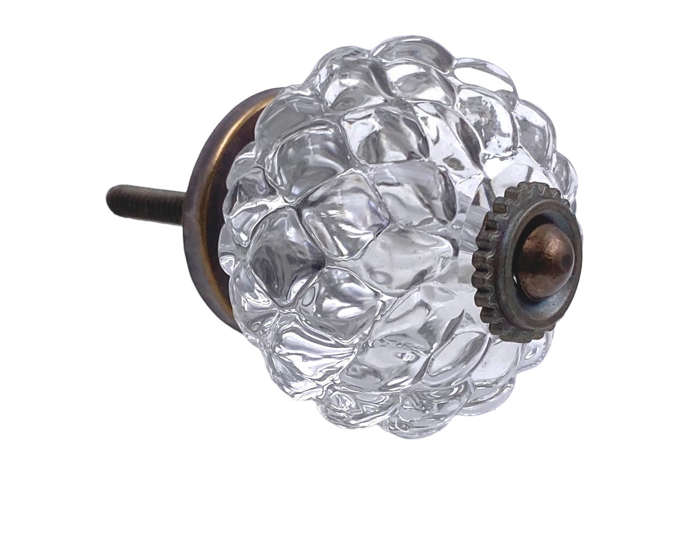 Faceted Round Decorative Glass Knob with Bronze Hardware for Cabinets ...