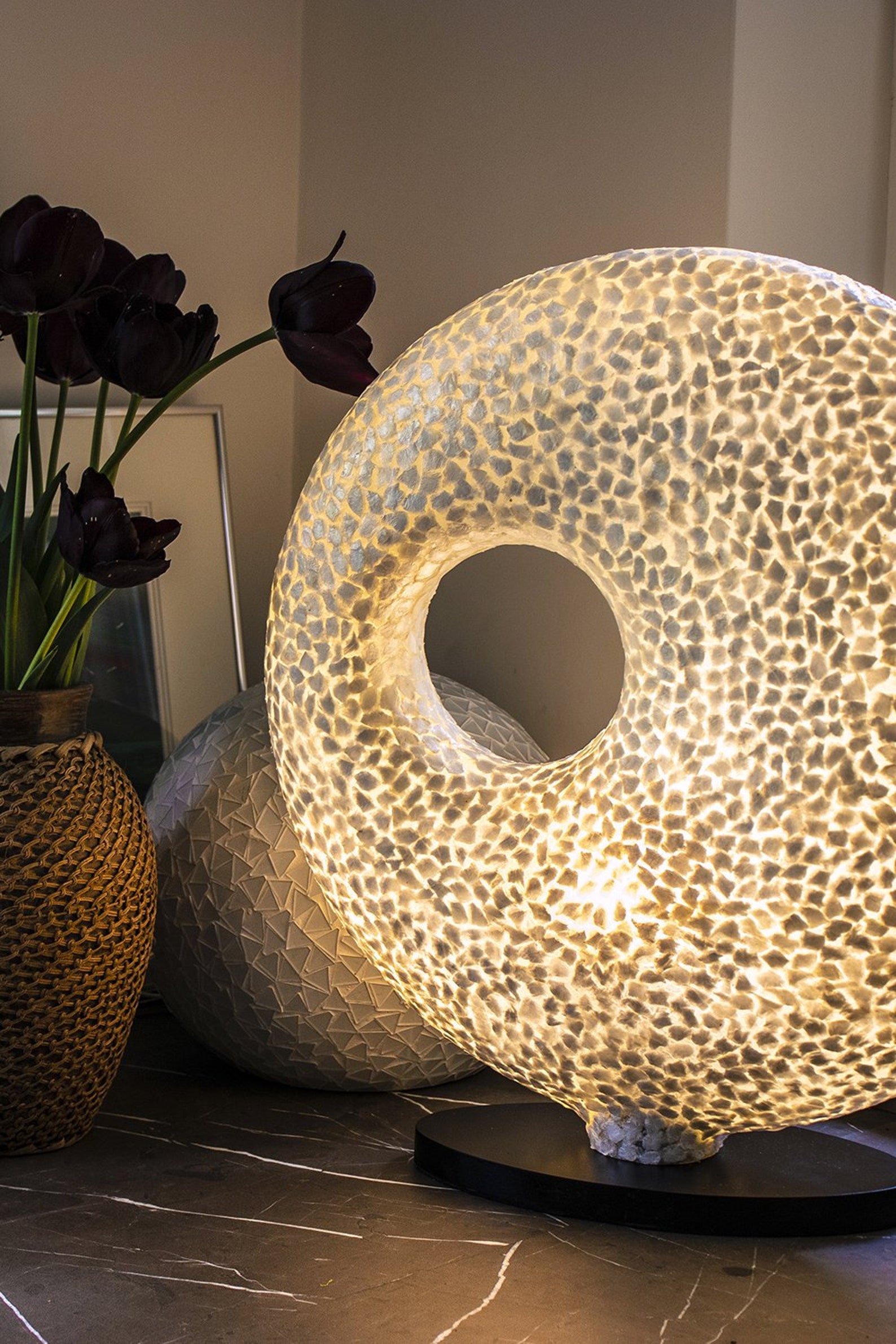 Unique Shape Torus Table Lamp Made From Mother of Pearl - Elara Shell ...