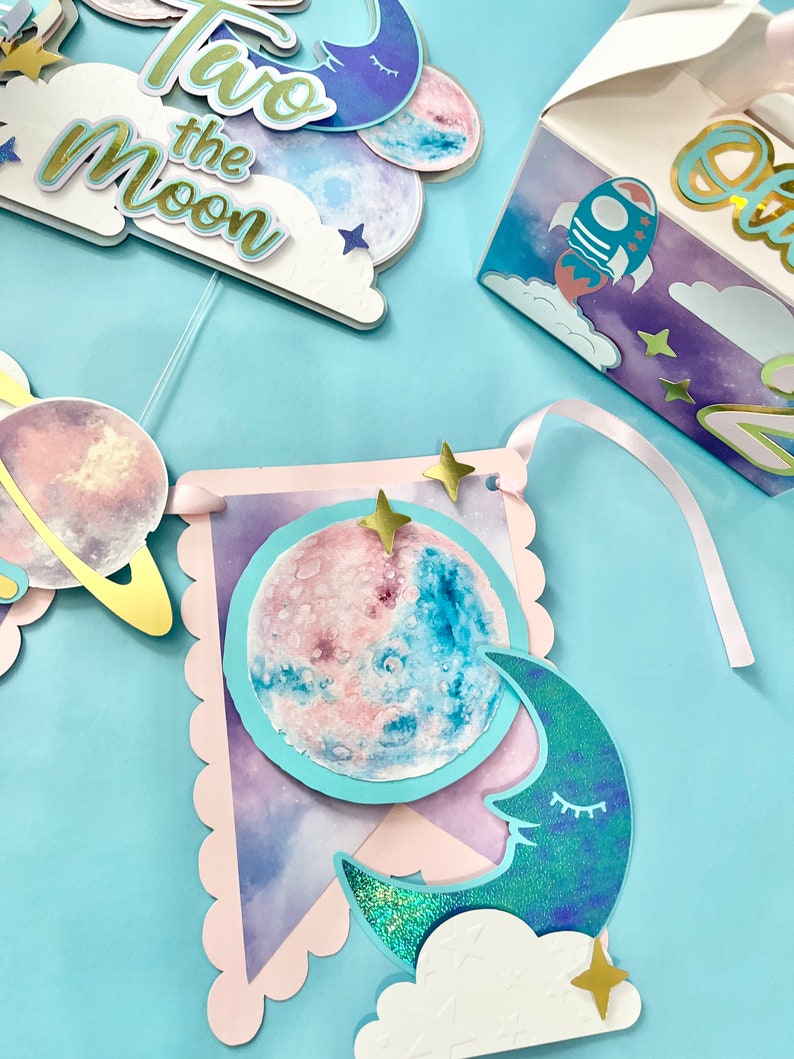 Two the Moon Banner Outer Space Banner - Etsy
